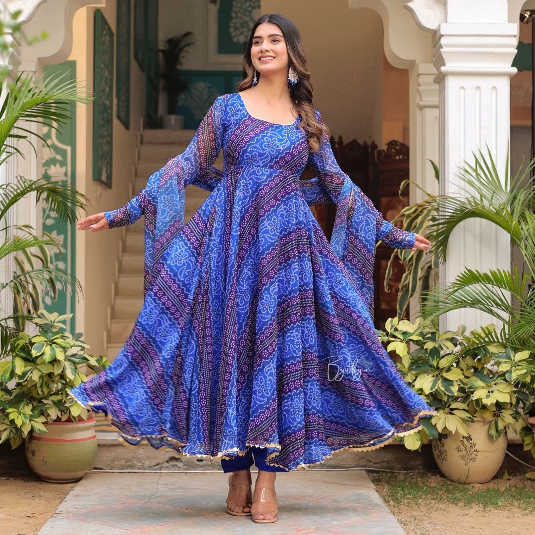 Royal Blue Bandhani Printed Byutify Anarkali Set – Byutify.in