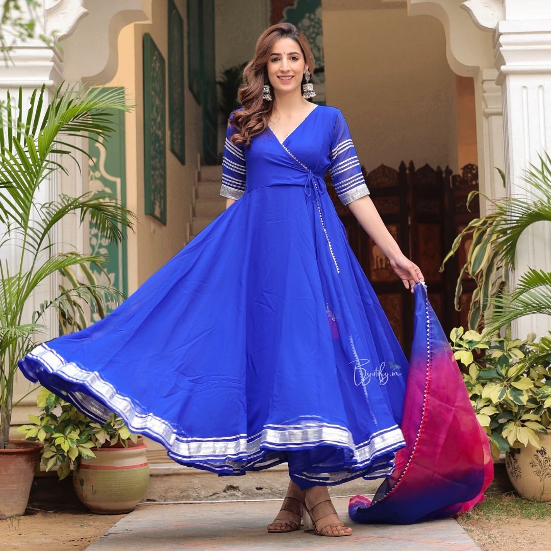 Royal Blue GottaPatti Anarkali Set With Organza Dupatta – Byutify.in